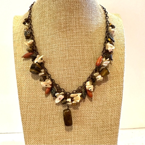 unbranded | Jewelry | Tigers Eye Chipped Shell Necklace On Copper Chain ...